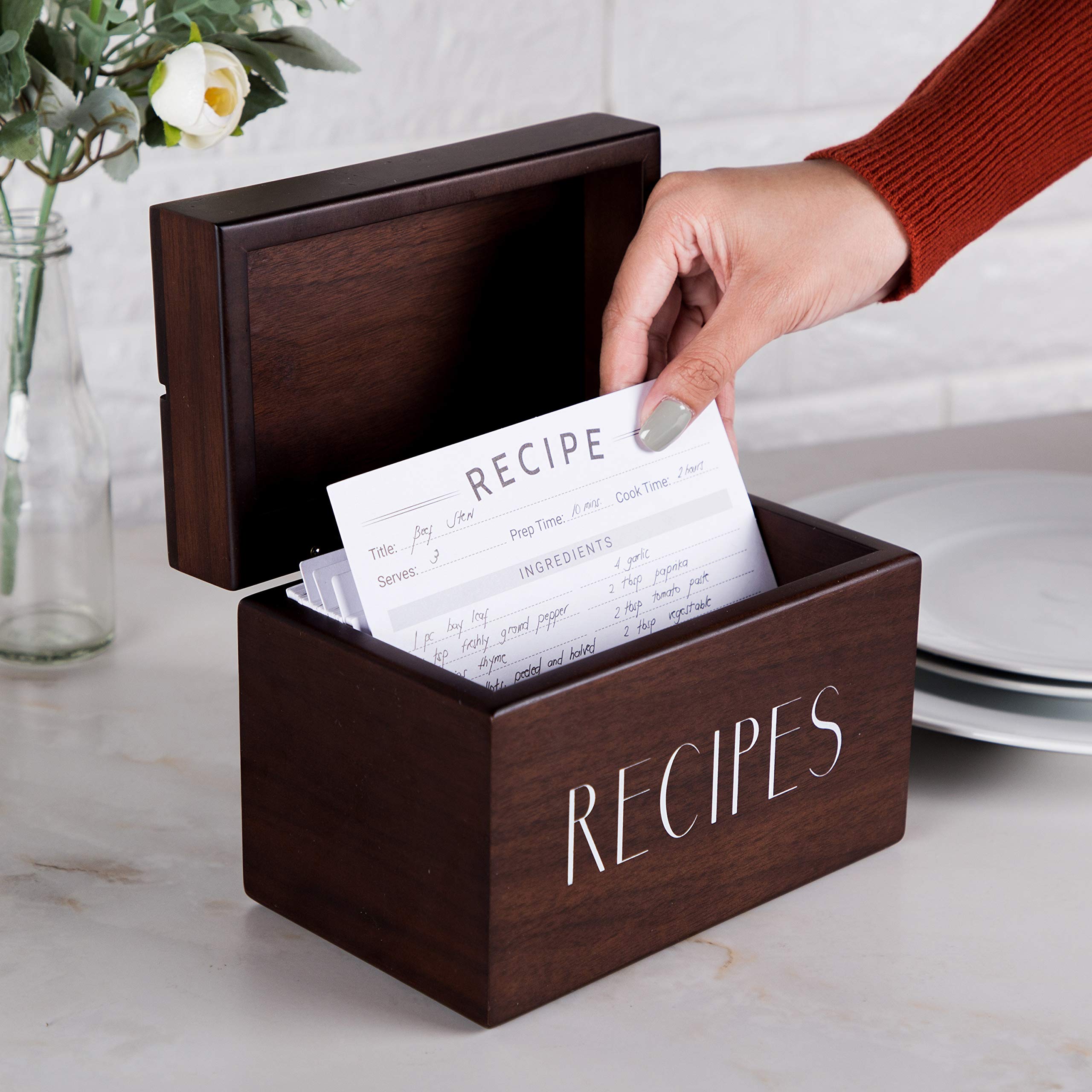 Modern Recipe Cards (Set of 60) - 4x6” Double Sided Premium Thick Card Stock w/Bonus Measuring Chart and PVC Card Protector (4 x 6 inches)