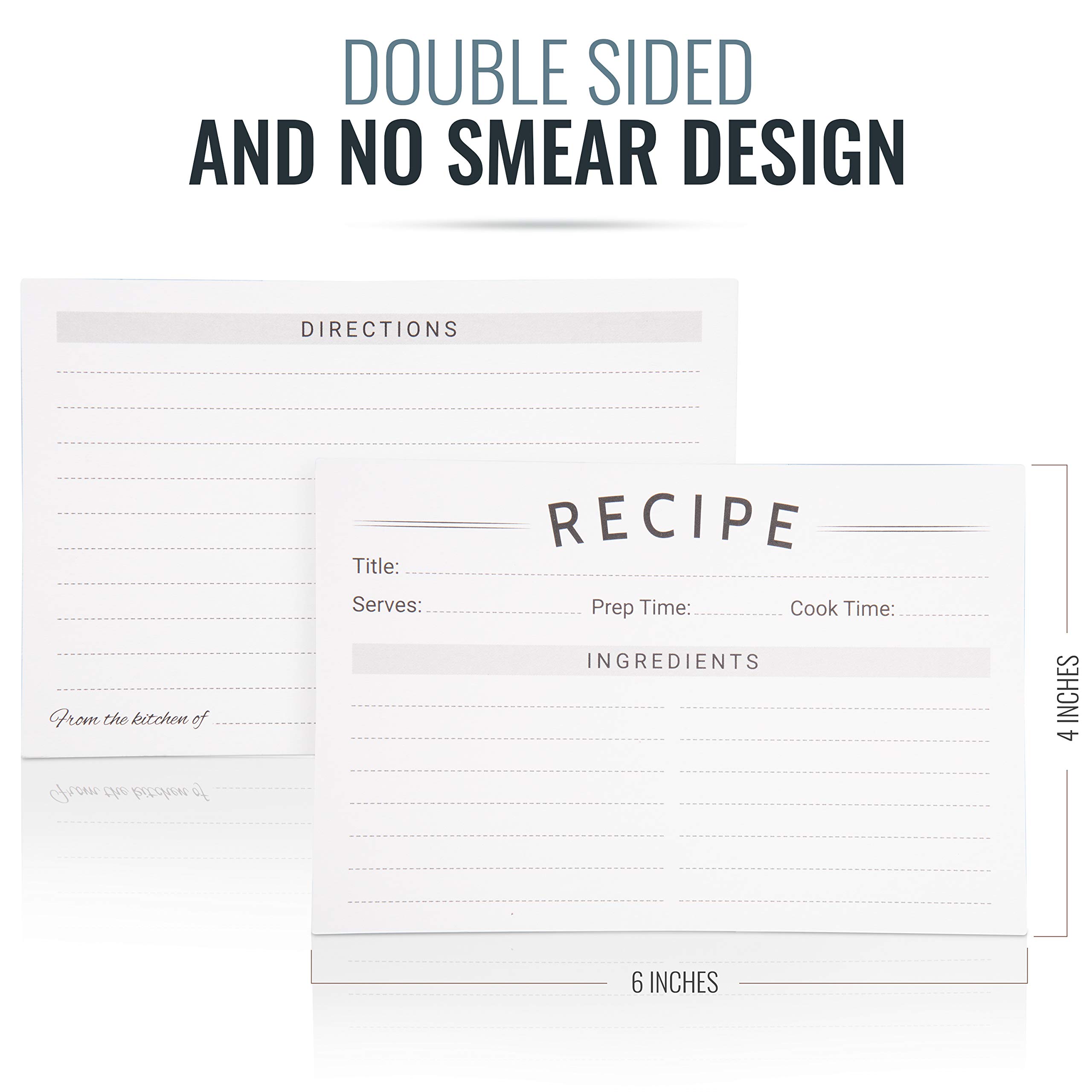 Modern Recipe Cards (Set of 60) - 4x6” Double Sided Premium Thick Card Stock w/Bonus Measuring Chart and PVC Card Protector (4 x 6 inches)