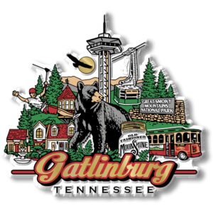 gatlinburg city magnet by classic magnets, collectible souvenirs made in the usa, 3.8" x 3.4"