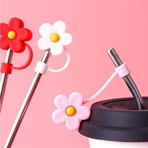 Beyonday Cute Silicone Straw Plug, Reusable Cartoon Pattern Plugs Cover, Drinking Dust Cap, Splash Proof Straw Tips, Cup Straw Accessories (White Flowers)