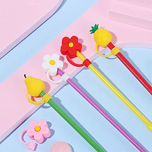 Beyonday Cute Silicone Straw Plug, Reusable Cartoon Pattern Plugs Cover, Drinking Dust Cap, Splash Proof Straw Tips, Cup Straw Accessories (White Flowers)