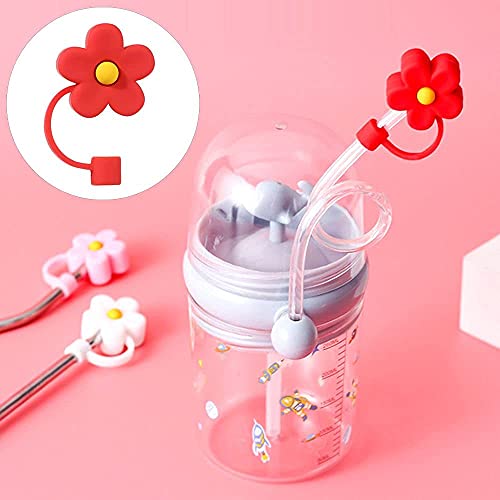 Beyonday Cute Silicone Straw Plug, Reusable Cartoon Pattern Plugs Cover, Drinking Dust Cap, Splash Proof Straw Tips, Cup Straw Accessories (White Flowers)