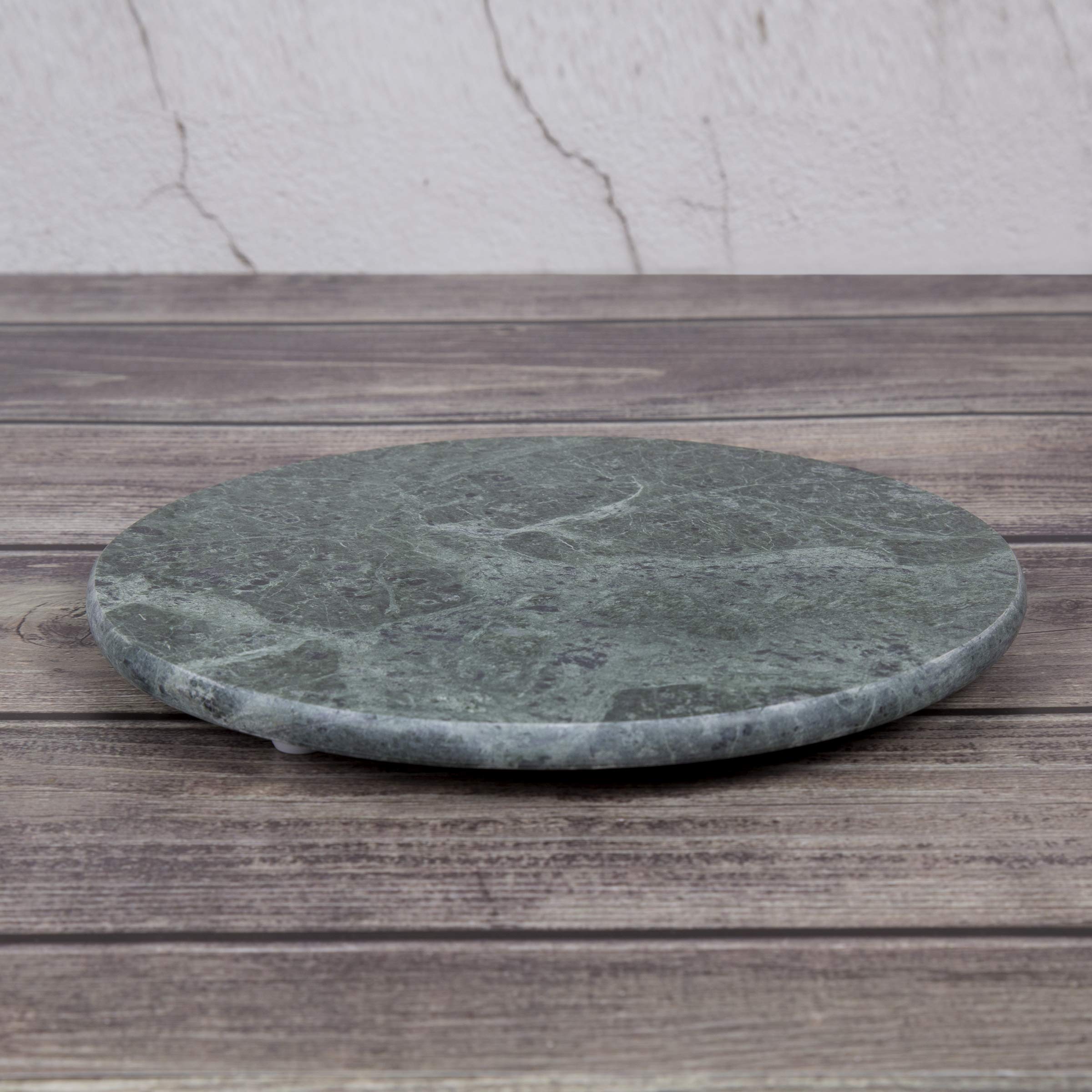 Creative Home Natural Marble Round Trivet Cheese Board Dessert Serving Plate, 8" Diameter, Green