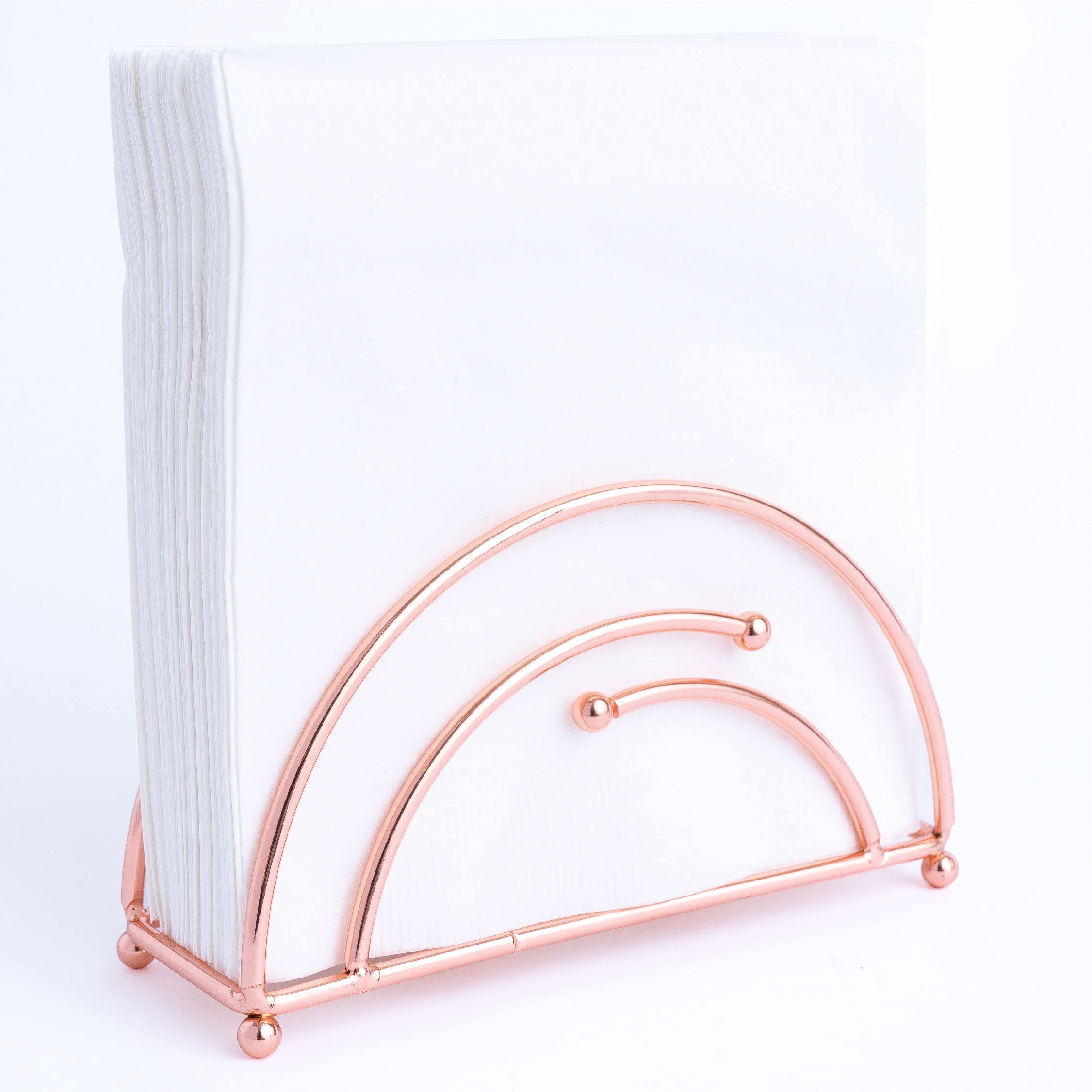 Napkin Holder- Modern Napkin Holder for Tables- Kitchen Napkin Holder- Half Circle Paper Napkin Holder- Tissue Holder- Rose Gold Tabletop Free Standing Napkin Holder by Museo