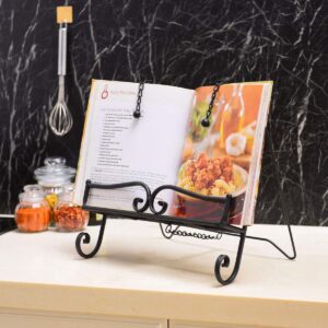 Woopoo Metal Recipe Holder 2 Weighted Chains to Hold Pages in Place and a Kickstand for Durability Collapsible Storage is Light in Weight Support Book and Tablet Placement Cookbook Holder …