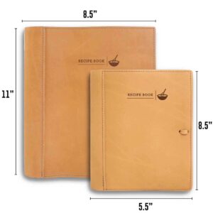 Real Leather Blank Recipe Organizer Binder 8.5 x 11 with Page Protectors and 4x6 Recipe Cards Made in USA | Dark Brown