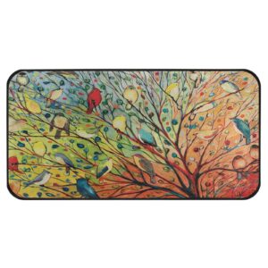 omhonmi colorful tree bird kitchen mat cushioned anti-fatigue floor mat non slip entrance rug door mat for home kitchen sink office decor,39" x 20"