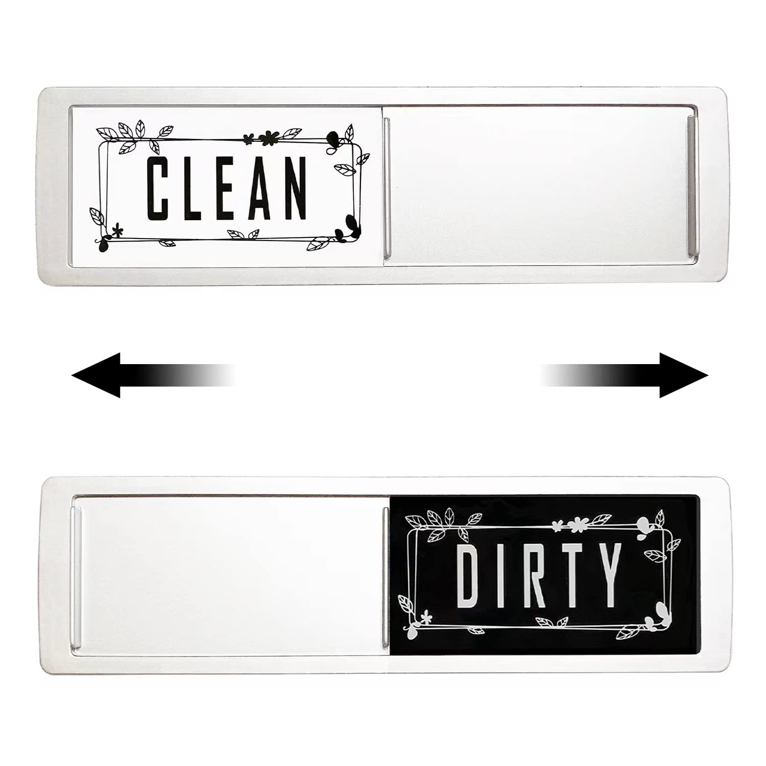 Dishwasher Clean Dirty Magnet Sign, Lissaberg Upgrade Strong Refrigerator Magnet Indicator with Stickers for Kitchen Organization Storage Non-Scratching & Water Resistant Black White (Sliver)