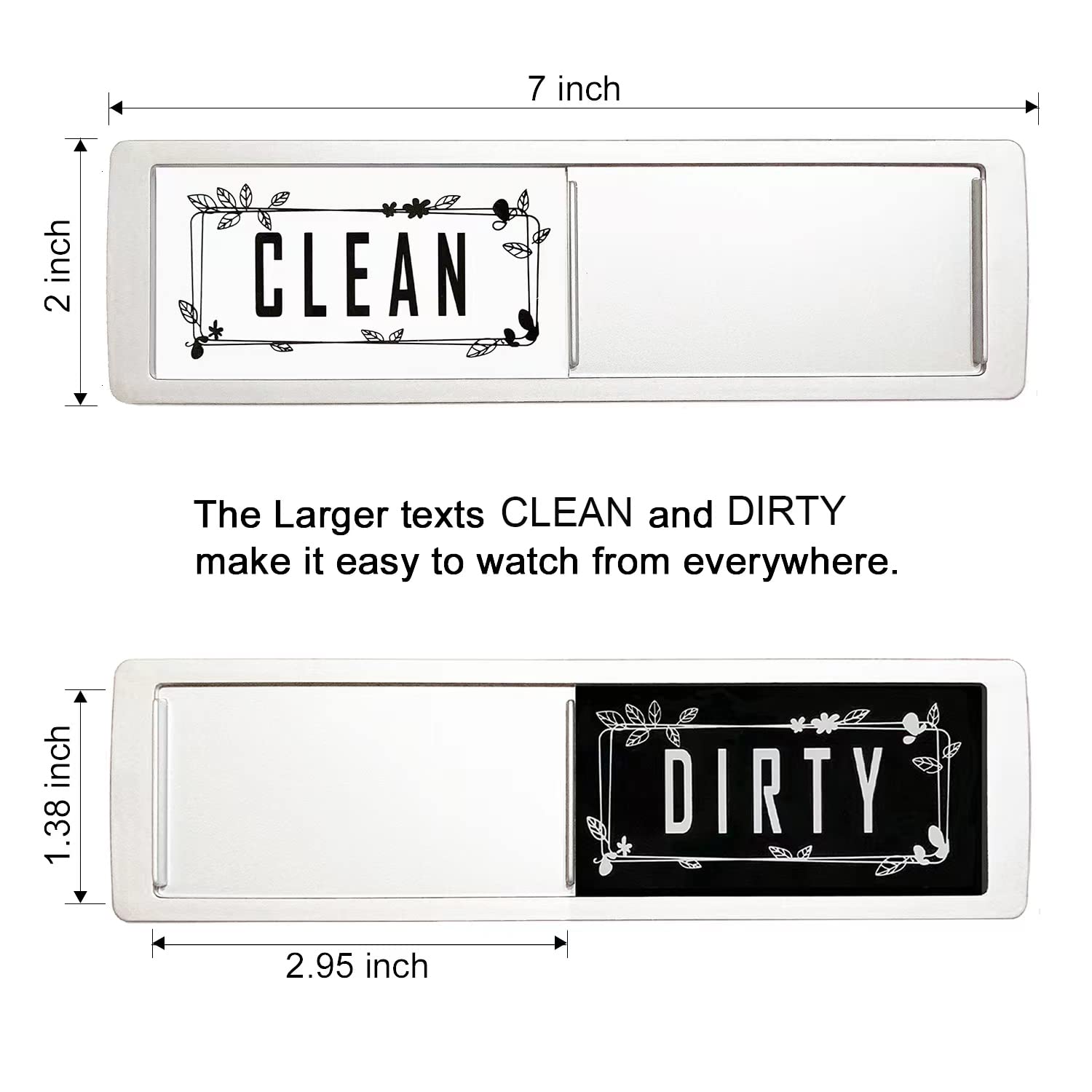 Dishwasher Clean Dirty Magnet Sign, Lissaberg Upgrade Strong Refrigerator Magnet Indicator with Stickers for Kitchen Organization Storage Non-Scratching & Water Resistant Black White (Sliver)