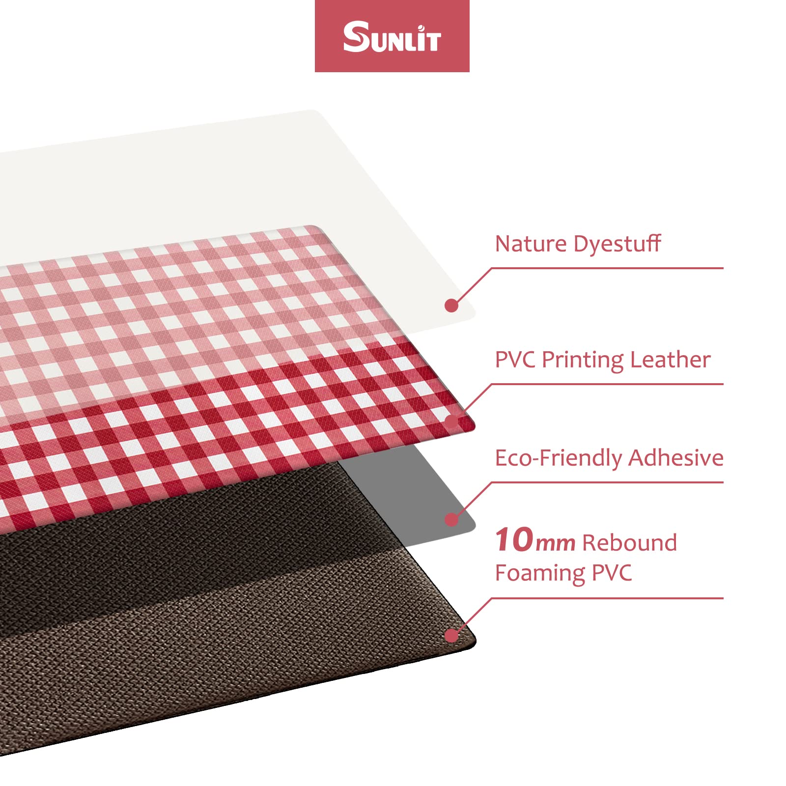 Sunlit Set of 2 Anti Fatigue Kitchen Floor Mat, Non Slip Waterproof Comfort Standing Mat, 0.4 Inch Thick Cushioned Farmhouse Kitchen Rug Runner, White Red Buffalo Check (17"x28"&17"x47")