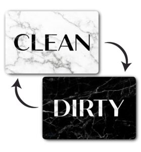 dirty clean dishwasher magnet, strong clean dirty magnet for dishwasher, reversible dishwasher clean dirty magnet sign, bonus magnetic plate, kitchen flip indicator (black and white granite)