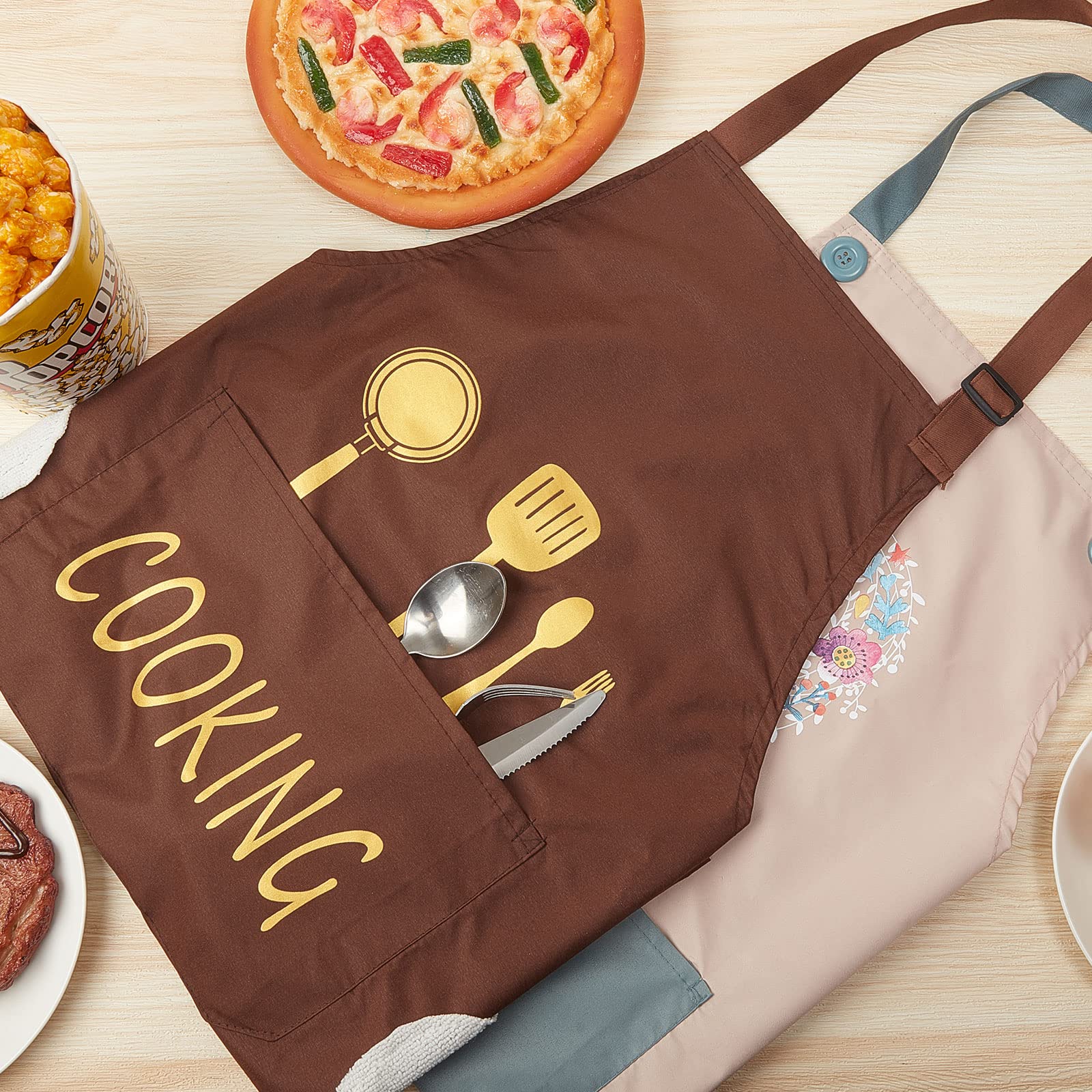 6 Pcs Kitchen Apron for Women with Pockets Cute Aprons with Hand Wipe Waterproof Cooking Aprons Adjustable Soft Apron with Big Pocket for Dishwashing, Cooking Baking