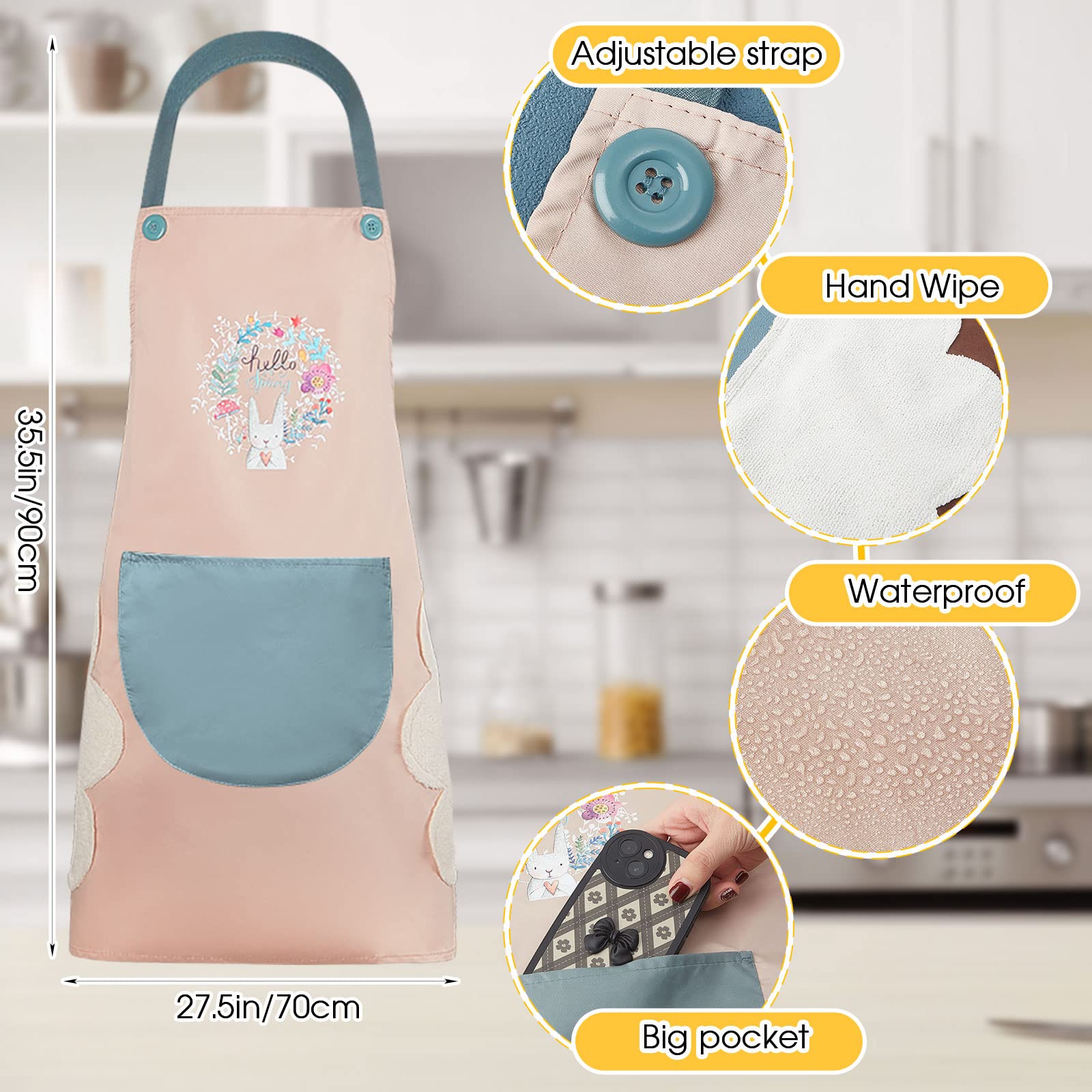 6 Pcs Kitchen Apron for Women with Pockets Cute Aprons with Hand Wipe Waterproof Cooking Aprons Adjustable Soft Apron with Big Pocket for Dishwashing, Cooking Baking