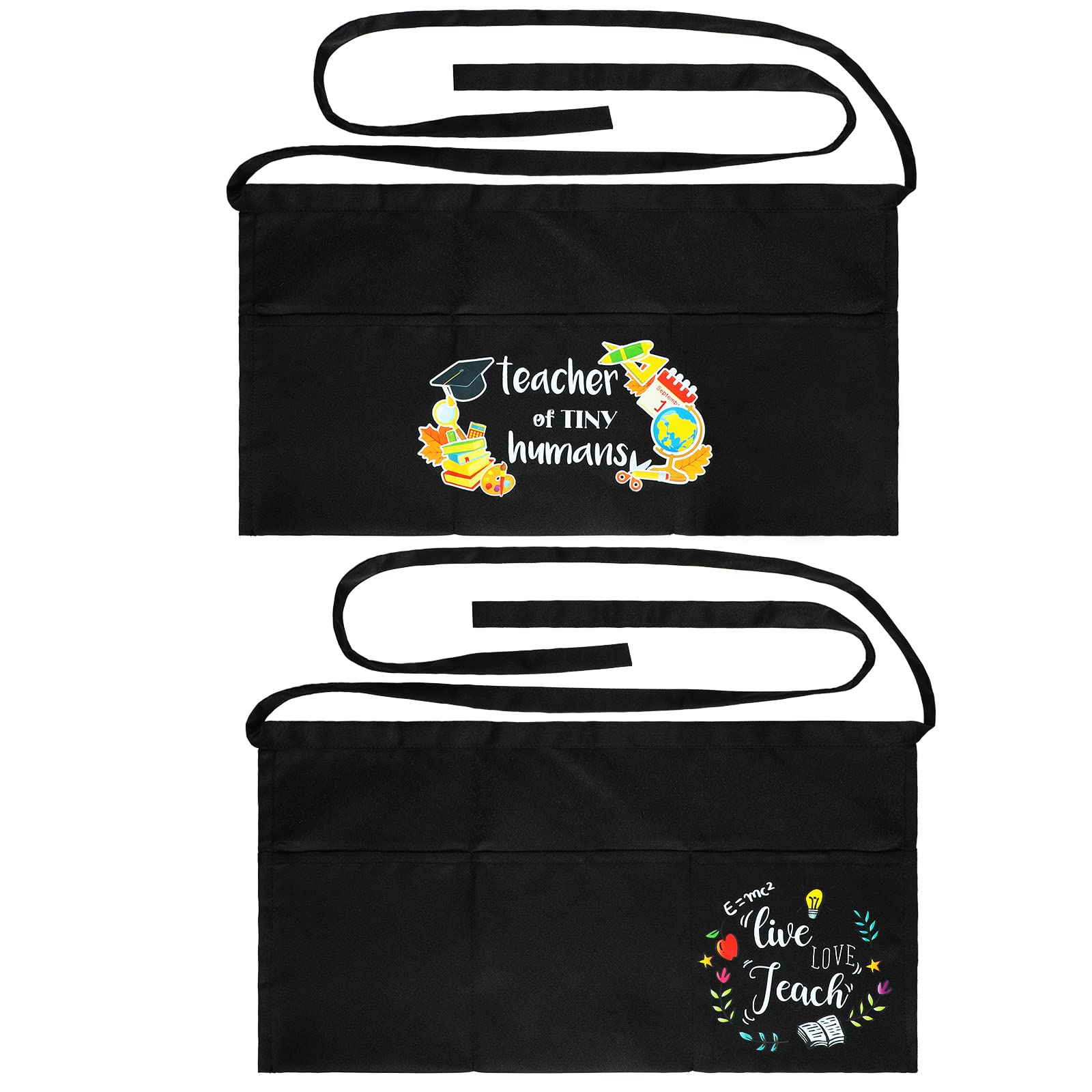 Teacher Waist Aprons for the Classroom 2 Pieces Half Black Cute Teacher Apron Teacher Waist Apron with 3 Pockets Waist Apron for Teachers Classroom Teacher Supplies for Women Men Teachers