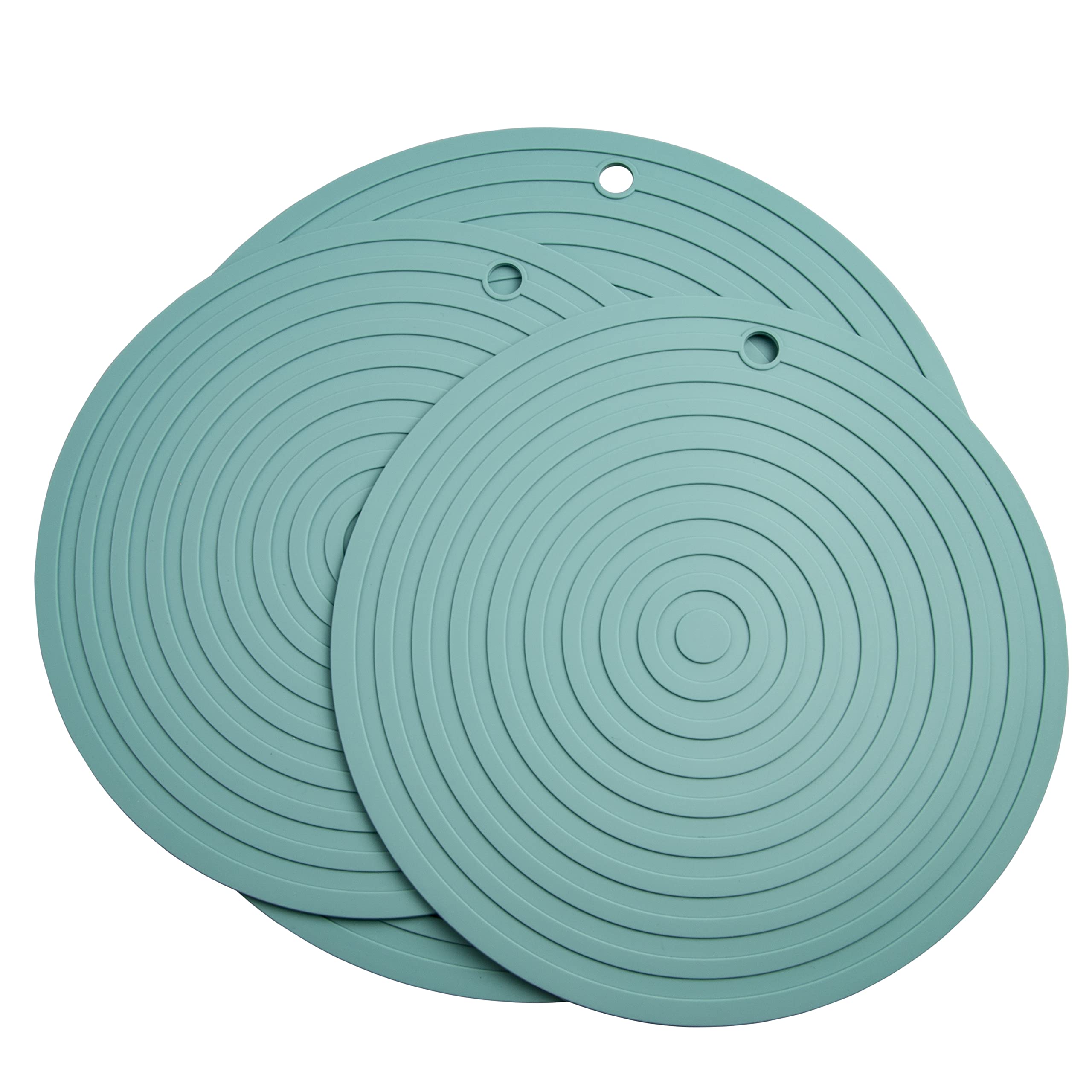 Viwehots Silicone Trivets Mats for Pots and Pans, Heat Resistant Pot Holders, Flexible Hot Pads for Kitchen Table, Non Slip Mats, Dia11.81 and 9.45 Inches Big Round Microwave Mats Pack 3 Teal