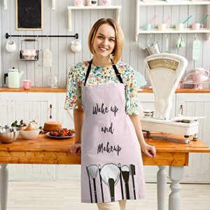 HGOD DESIGNS Makeup Kitchen Apron,Inspirational Quote Wake Up And Makeup Pink Kitchen Aprons For Women Men For Cooking Gardening Adjustable Home Bibs,Adult Size