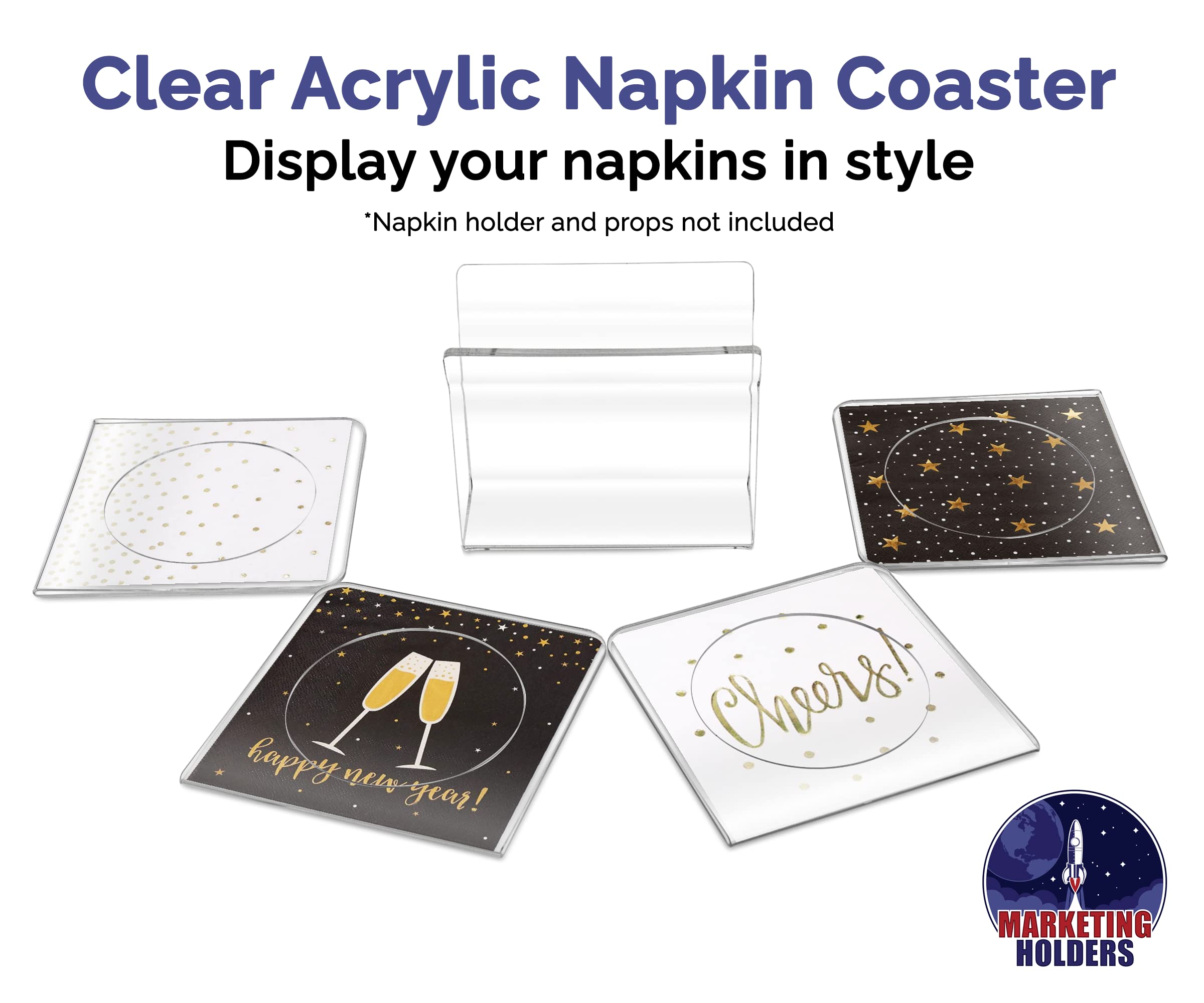 6 Pack Clear Acrylic Coasters Bar Decor Table Protection That Holds Cocktail Napkins by Marketing Holders