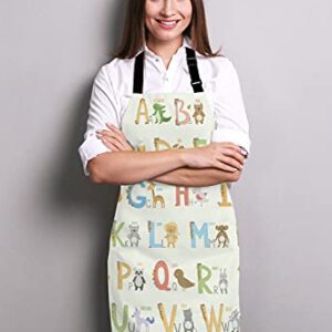 Lefolen Alphabet with Cartoon Animals Bib Apron with Adjustable Neck for Men Women,Suitable for Home Kitchen Cooking Waitress Chef Grill Bistro Baking Apron