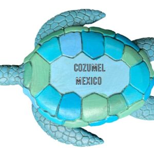 Cozumel Mexico Souvenir Hand Painted Resin Refrigerator Magnet Sunset and Green Turtle Design 3-Inch Approximately