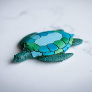 Cozumel Mexico Souvenir Hand Painted Resin Refrigerator Magnet Sunset and Green Turtle Design 3-Inch Approximately