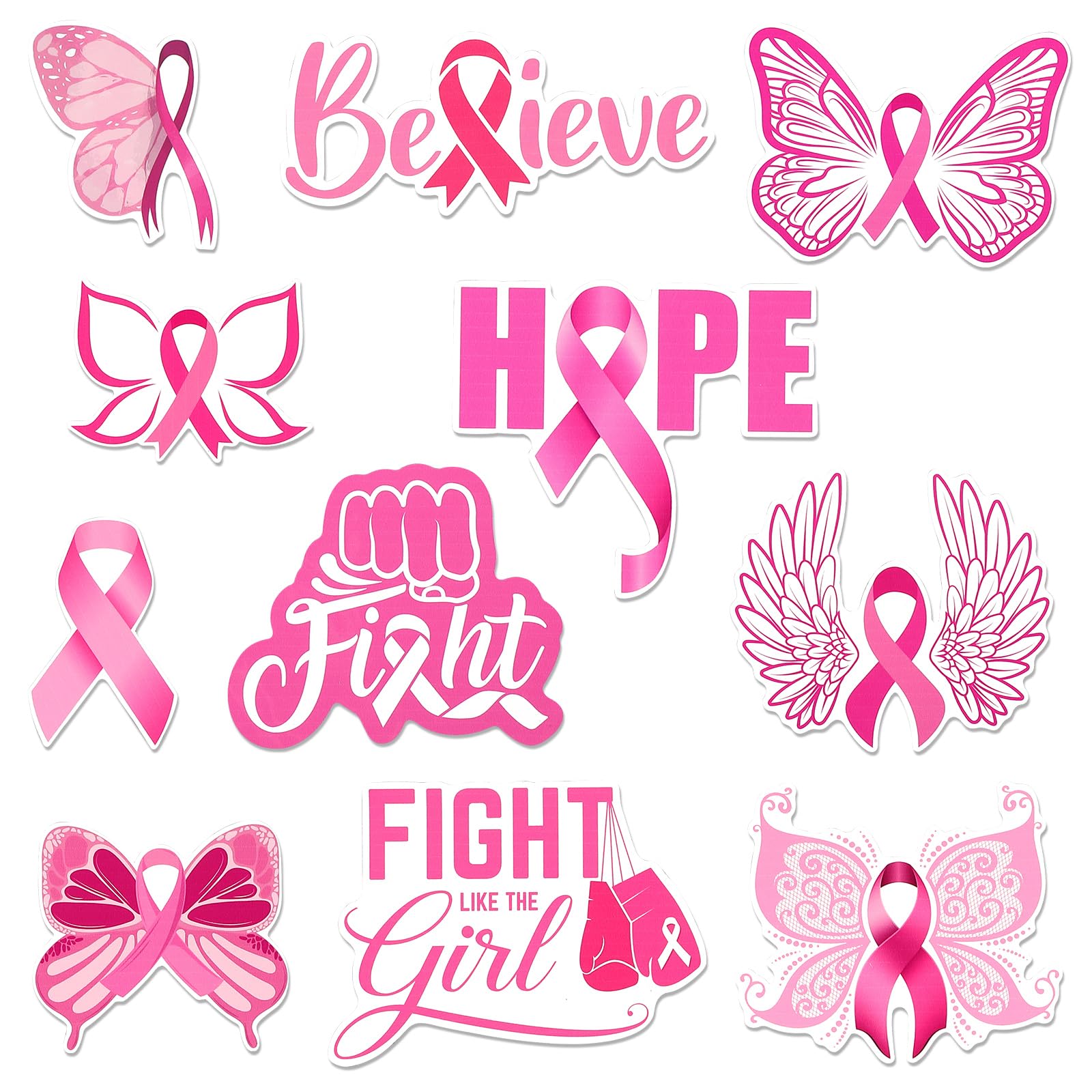 12 Pcs Pink Ribbon Shaped Awareness Car Magnet Breast Cancer Awareness Fight Magnets Stickers Decal Set Refrigerator Butterfly Ribbon Hope Magnets for Garage Door Refrigerator Car Decor