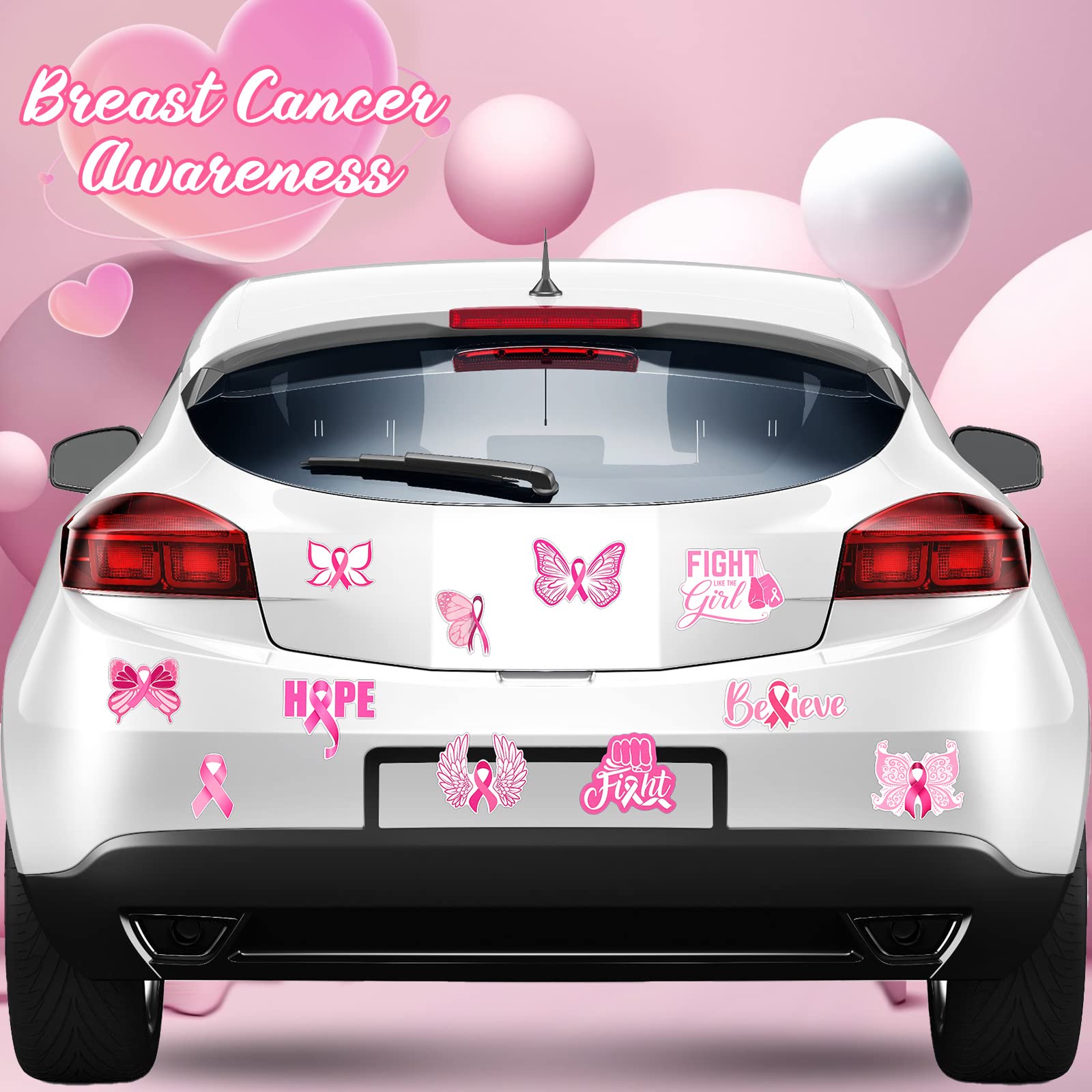 12 Pcs Pink Ribbon Shaped Awareness Car Magnet Breast Cancer Awareness Fight Magnets Stickers Decal Set Refrigerator Butterfly Ribbon Hope Magnets for Garage Door Refrigerator Car Decor