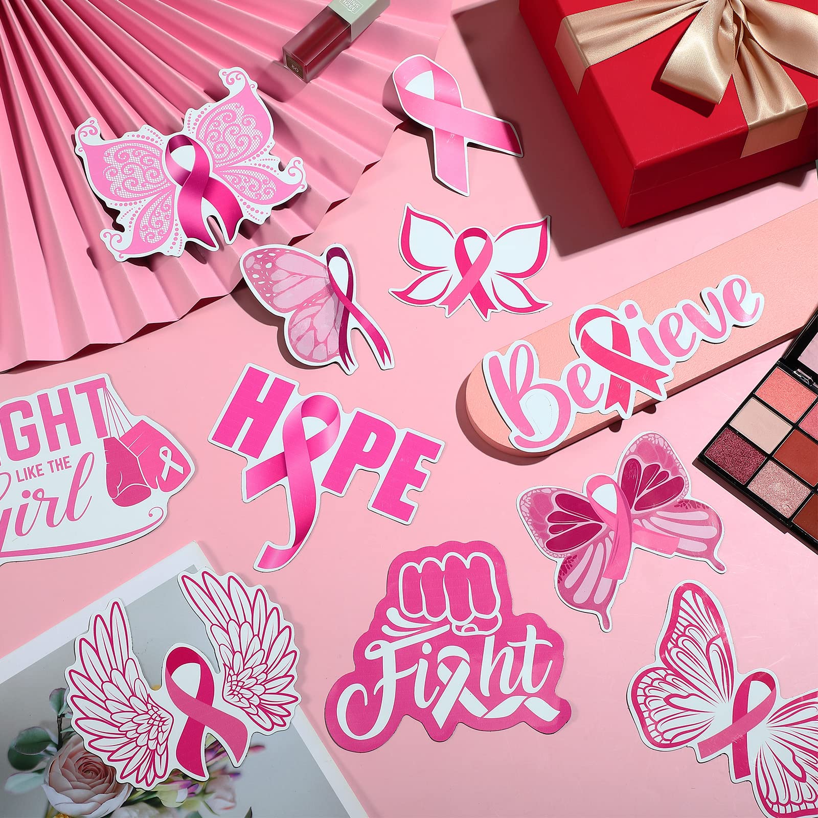 12 Pcs Pink Ribbon Shaped Awareness Car Magnet Breast Cancer Awareness Fight Magnets Stickers Decal Set Refrigerator Butterfly Ribbon Hope Magnets for Garage Door Refrigerator Car Decor