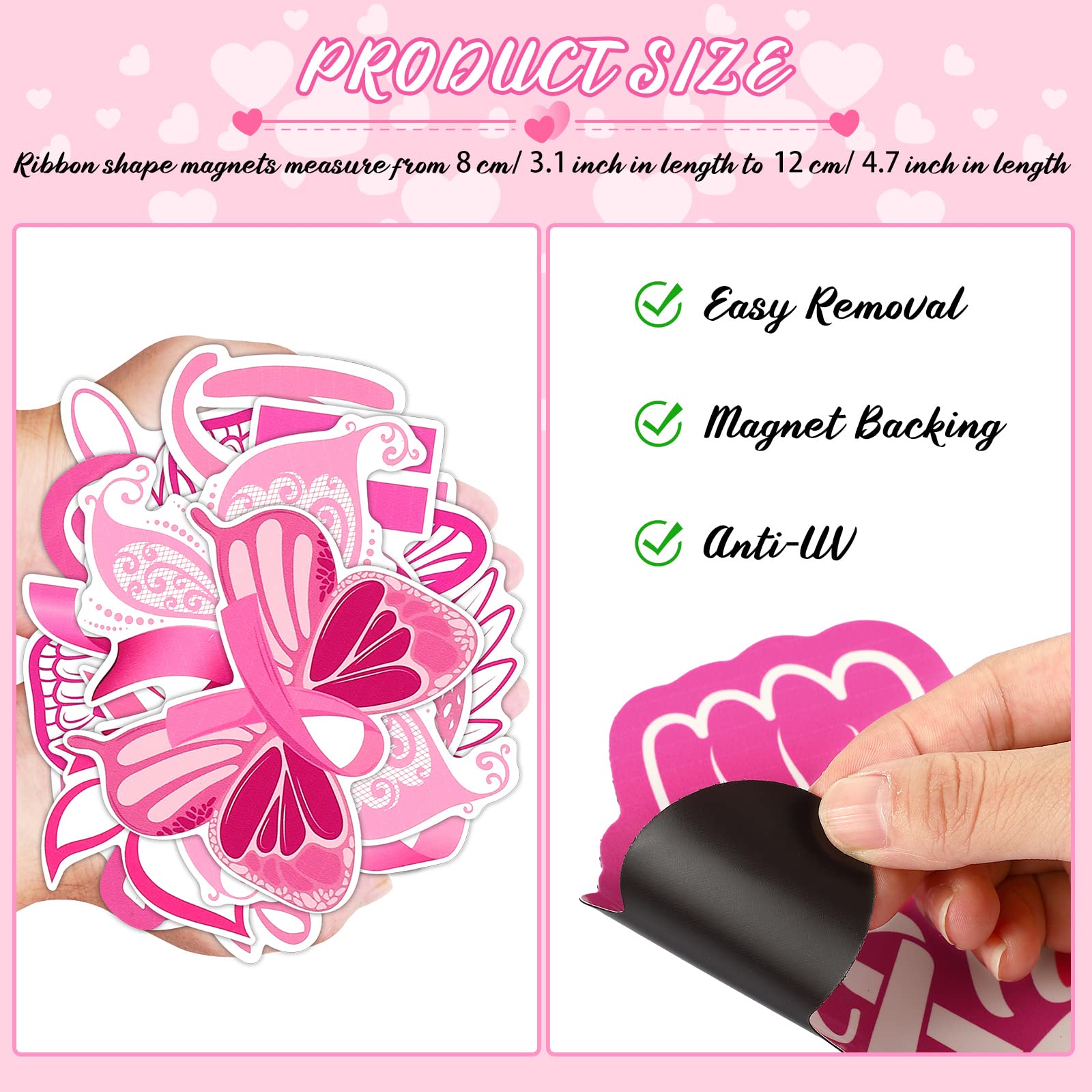 12 Pcs Pink Ribbon Shaped Awareness Car Magnet Breast Cancer Awareness Fight Magnets Stickers Decal Set Refrigerator Butterfly Ribbon Hope Magnets for Garage Door Refrigerator Car Decor