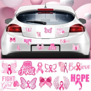 12 Pcs Pink Ribbon Shaped Awareness Car Magnet Breast Cancer Awareness Fight Magnets Stickers Decal Set Refrigerator Butterfly Ribbon Hope Magnets for Garage Door Refrigerator Car Decor