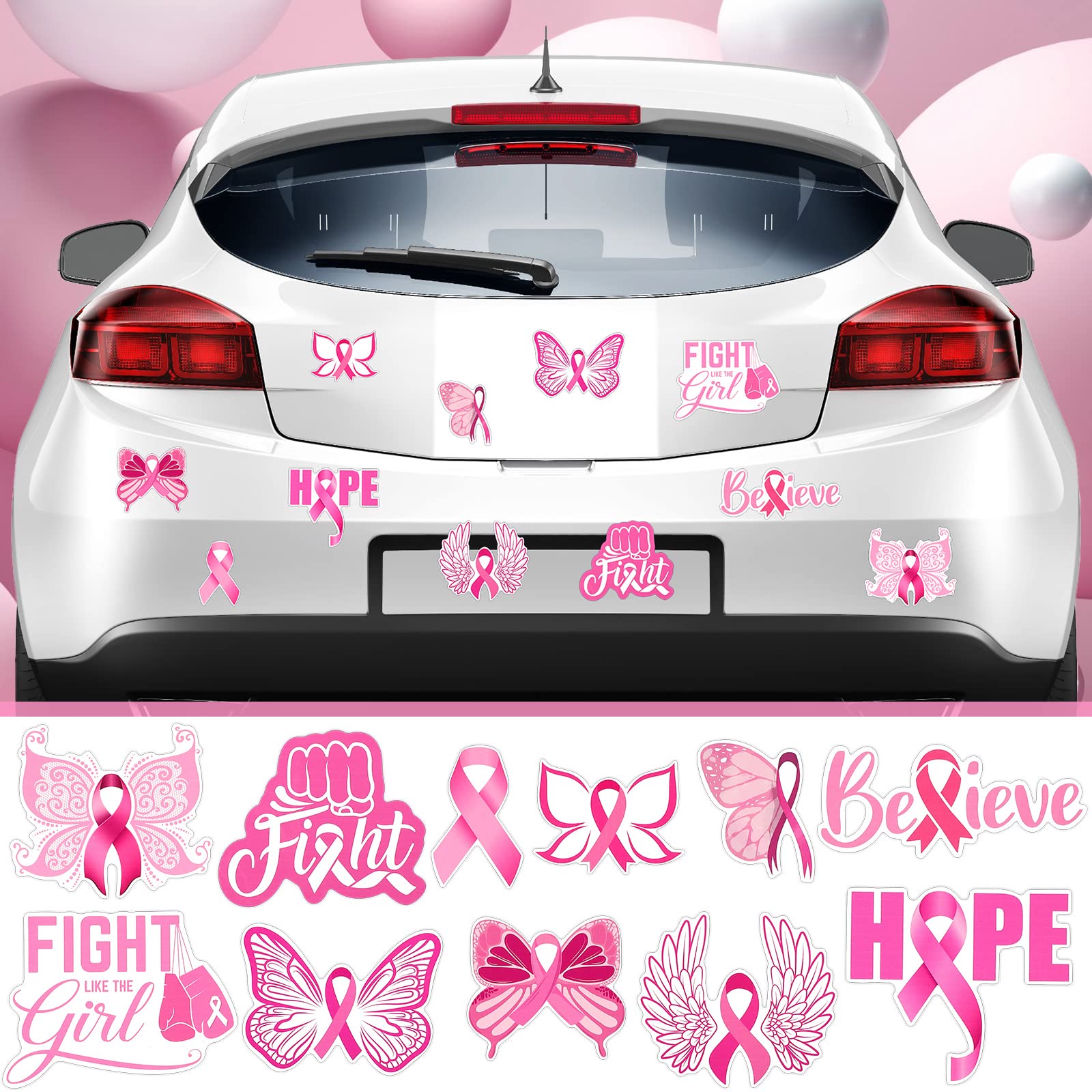 12 Pcs Pink Ribbon Shaped Awareness Car Magnet Breast Cancer Awareness Fight Magnets Stickers Decal Set Refrigerator Butterfly Ribbon Hope Magnets for Garage Door Refrigerator Car Decor