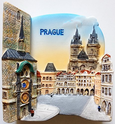 WitnyStore Tiny Prague Astronomical Clock and Old Town Hall in Prague Czech Republic Central Europe Tourist Attractions Resin Refrigerator Magnet Traveler Souvenir Gift Memento 3D Fridge Magnets