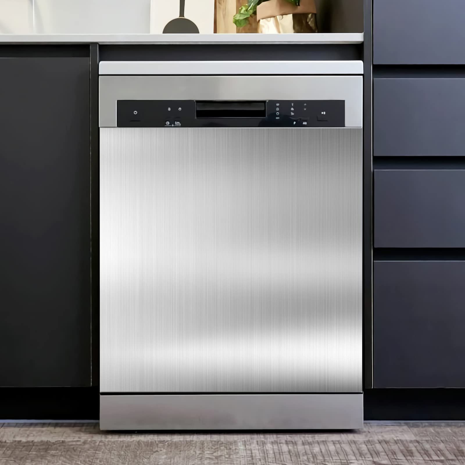 Brushed Stainless Steel Dishwasher Magnet Cover - Kitchen Decorative Fridge Panel Decal - Silver Appliances Decorate Sticker - 23.5"X26"