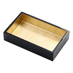 caspari lacquer guest towel napkin holder in black & gold, 1 each