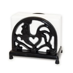 minluful napkin holder for table - vintage cast iron paper napkin tissue dispenser for kitchen dining cocktail bar, black