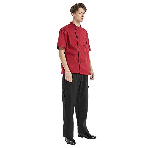 TopTie Men's Black Baggy Chef Pant with Elastic Waist, Lightweight