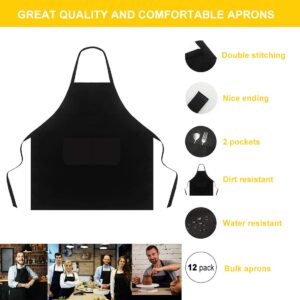 Hi loyaya Bib Black Apron for Women Men Adult Chef, 12 Pack Kitchen Aprons Bulk with Pockets for Cooking Baking Painting (12, Black)