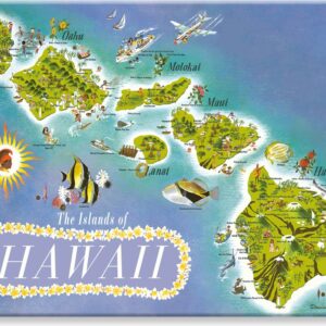 Hawaiian Art Collectible Refrigerator Magnet - The Islands of Hawaii by Dessiaume