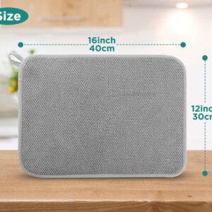 GeeRic Microfiber Dish Drying Mat, Super Absorbent Kitchen Dish Drying Pad, Reversible for Countertop, 12 * 16 inch Gray