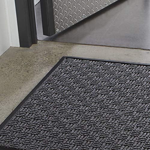 Amazon Basics Molded Carpet & Rubber Commercial Scraper Entrance Mat Parquet Pattern, Charcoal, 2 x 3