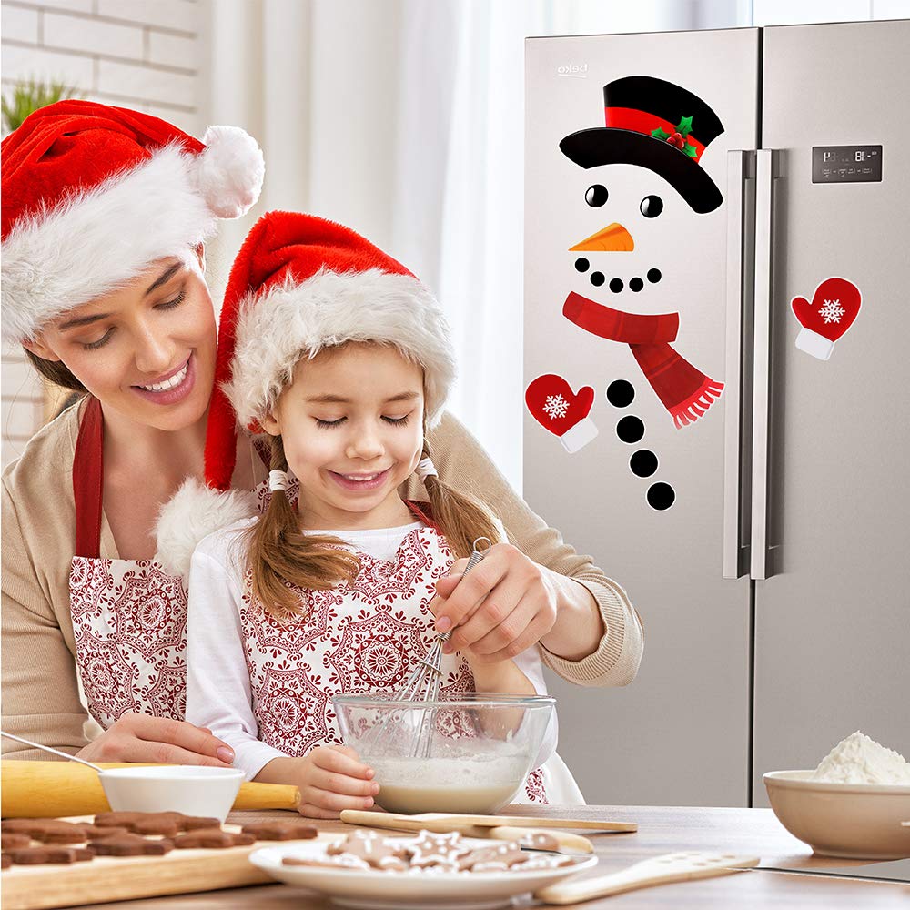 D-FantiX Snowman Christmas Refrigerator Magnets Set of 16, Cute Funny Fridge Magnet Refrigerator Stickers Holiday Christmas Decorations for Fridge, Metal Door, Garage, Office Cabinets (Large)