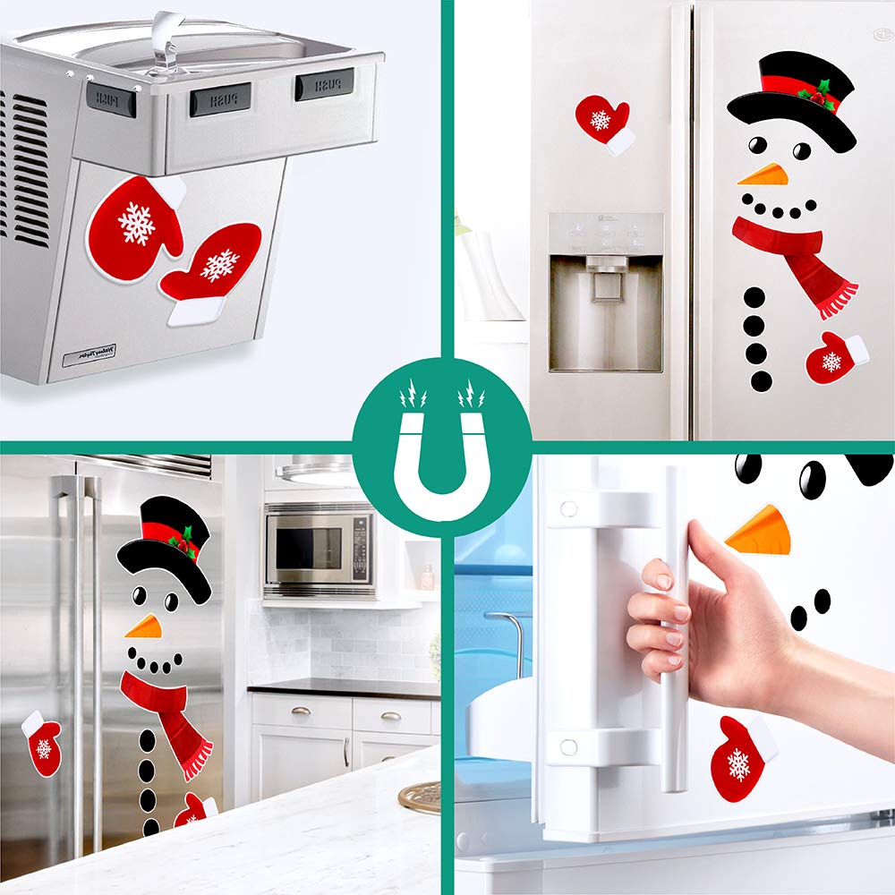 D-FantiX Snowman Christmas Refrigerator Magnets Set of 16, Cute Funny Fridge Magnet Refrigerator Stickers Holiday Christmas Decorations for Fridge, Metal Door, Garage, Office Cabinets (Large)