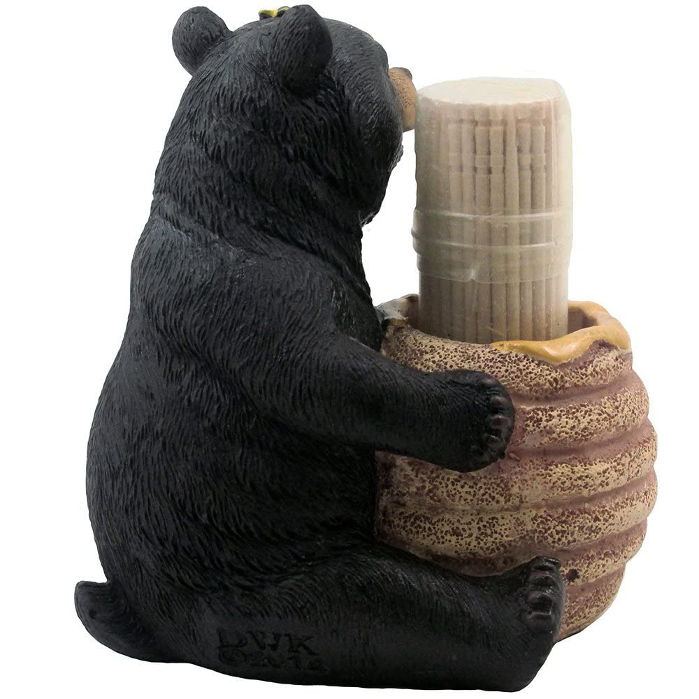 Decorative Black Bear in a Beehive Honey Pot Toothpick Holder Figurine for Cabin or Rustic Lodge Decor Sculptures and Statuettes As Collectible Wildlife Animal Gifts