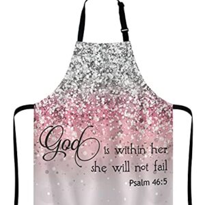 Lefolen PSALM 46:5 God is Within Her,She Will not Fall- Bible Verse Apron Home Kitchen Waterproof Cooking Baking Gardening for Women Men