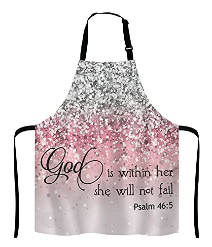 Lefolen PSALM 46:5 God is Within Her,She Will not Fall- Bible Verse Apron Home Kitchen Waterproof Cooking Baking Gardening for Women Men