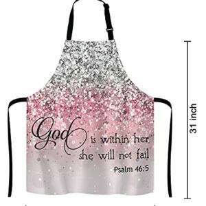 Lefolen PSALM 46:5 God is Within Her,She Will not Fall- Bible Verse Apron Home Kitchen Waterproof Cooking Baking Gardening for Women Men