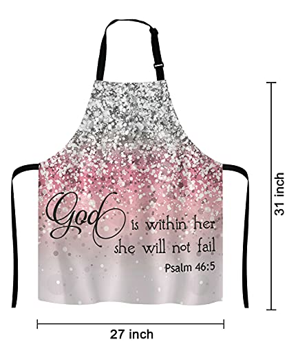 Lefolen PSALM 46:5 God is Within Her,She Will not Fall- Bible Verse Apron Home Kitchen Waterproof Cooking Baking Gardening for Women Men