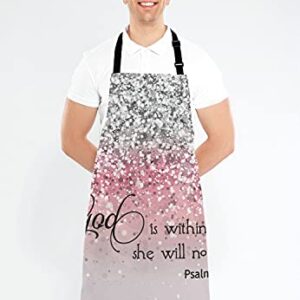 Lefolen PSALM 46:5 God is Within Her,She Will not Fall- Bible Verse Apron Home Kitchen Waterproof Cooking Baking Gardening for Women Men