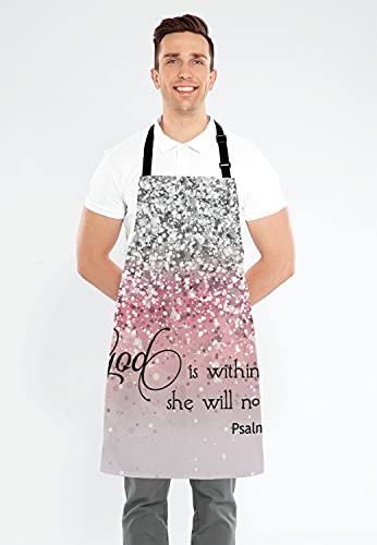 Lefolen PSALM 46:5 God is Within Her,She Will not Fall- Bible Verse Apron Home Kitchen Waterproof Cooking Baking Gardening for Women Men