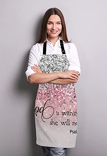 Lefolen PSALM 46:5 God is Within Her,She Will not Fall- Bible Verse Apron Home Kitchen Waterproof Cooking Baking Gardening for Women Men