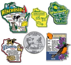 wisconsin six-piece state magnet set by classic magnets, includes 6 unique designs, collectible souvenirs made in the usa